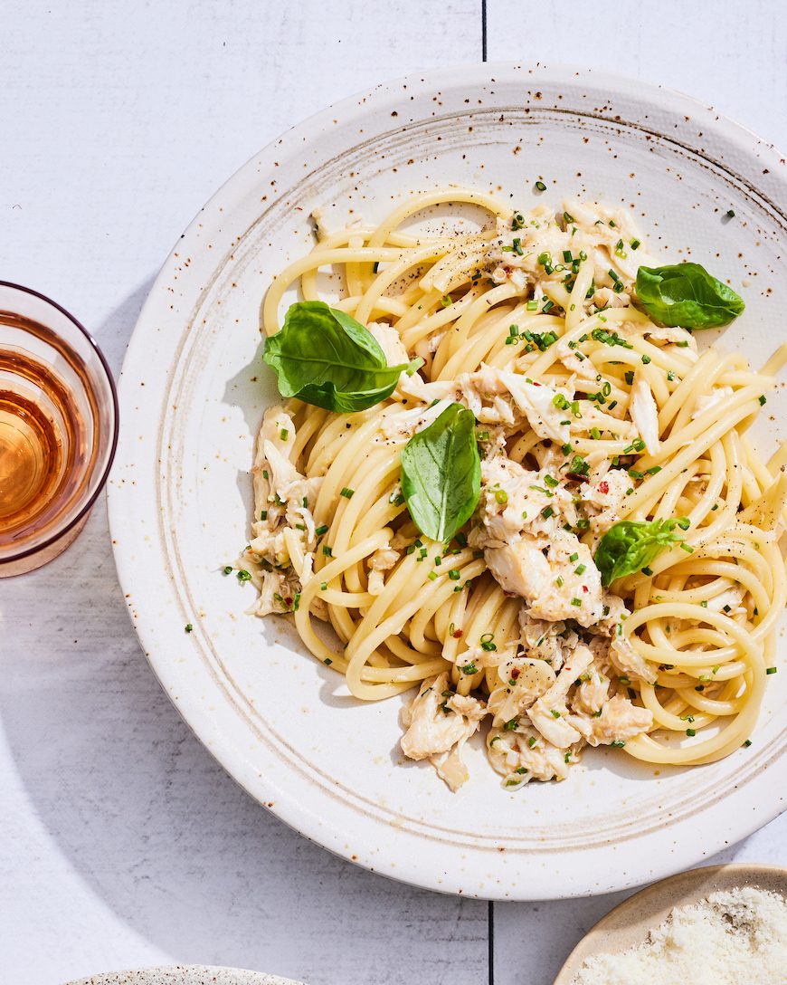 Garlic Lemon Bucatini with Crab - What's Gaby Cooking